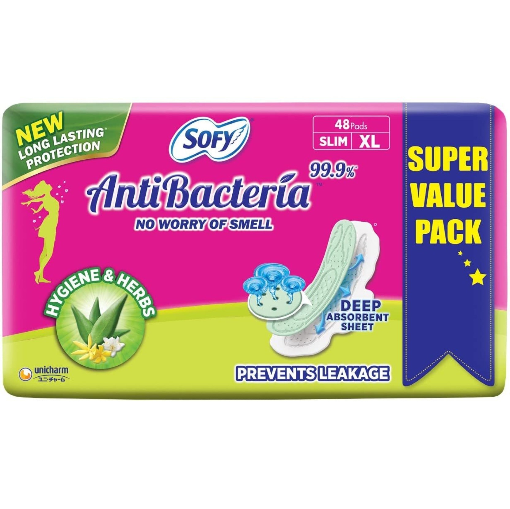 SOFY Antibacteria X-Large Extra Long Pads - Pack of 48 Count Sanitary ...