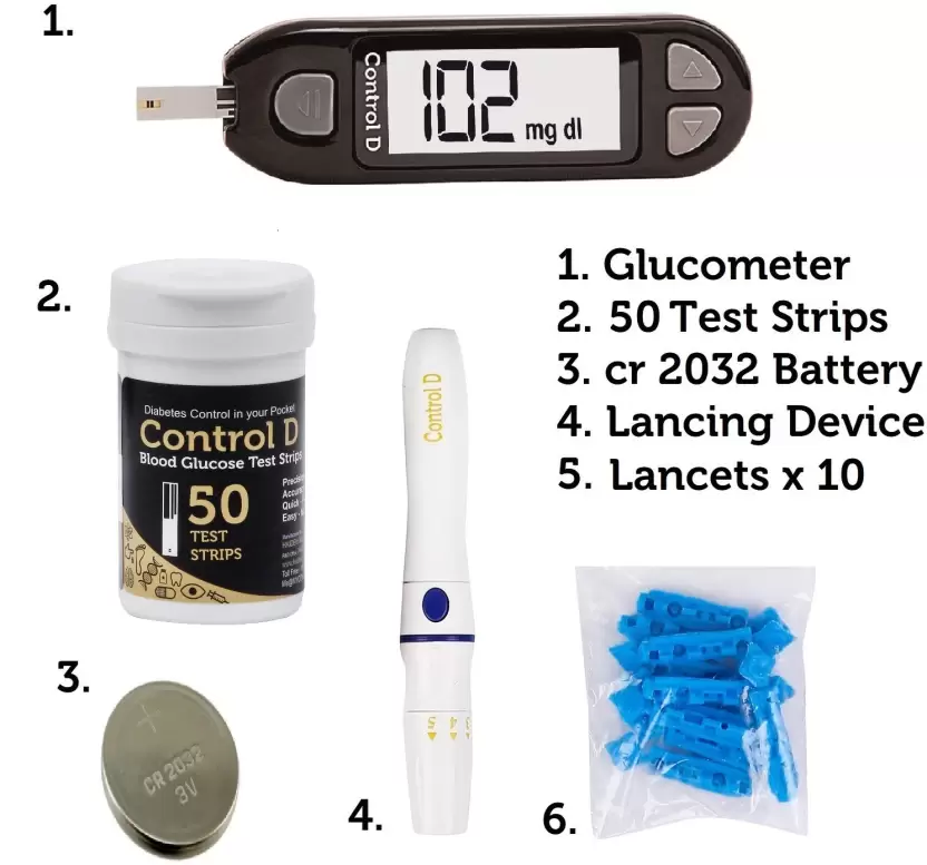 Control D Automatic Glucose Blood Sugar Testing Machine with 50 Strips ...