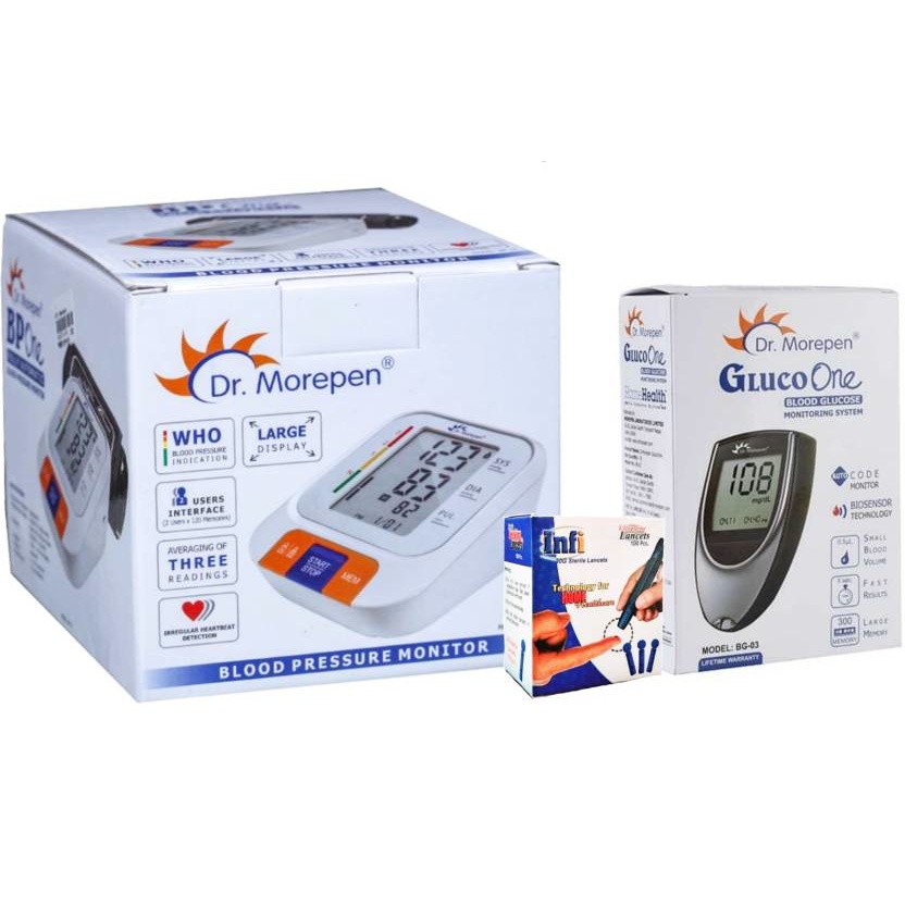Dr. Morepen BP-15 Blood Pressure Monitor , Glucometer and infi lancets ...