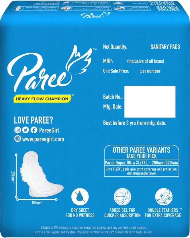 Paree Dry Feel XL Sanitary Pads for Women with Leakage Protection ...
