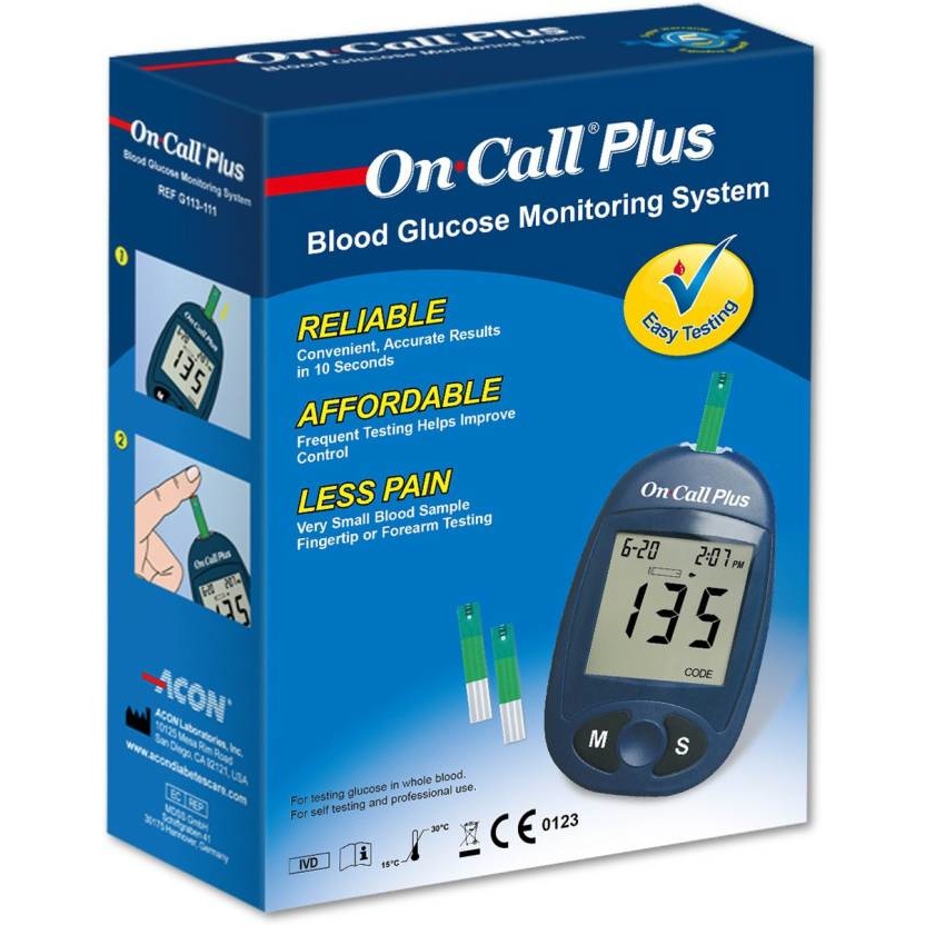 On Call Plus Plus Glucometer with 10 Strips Glucometer (Blue ...