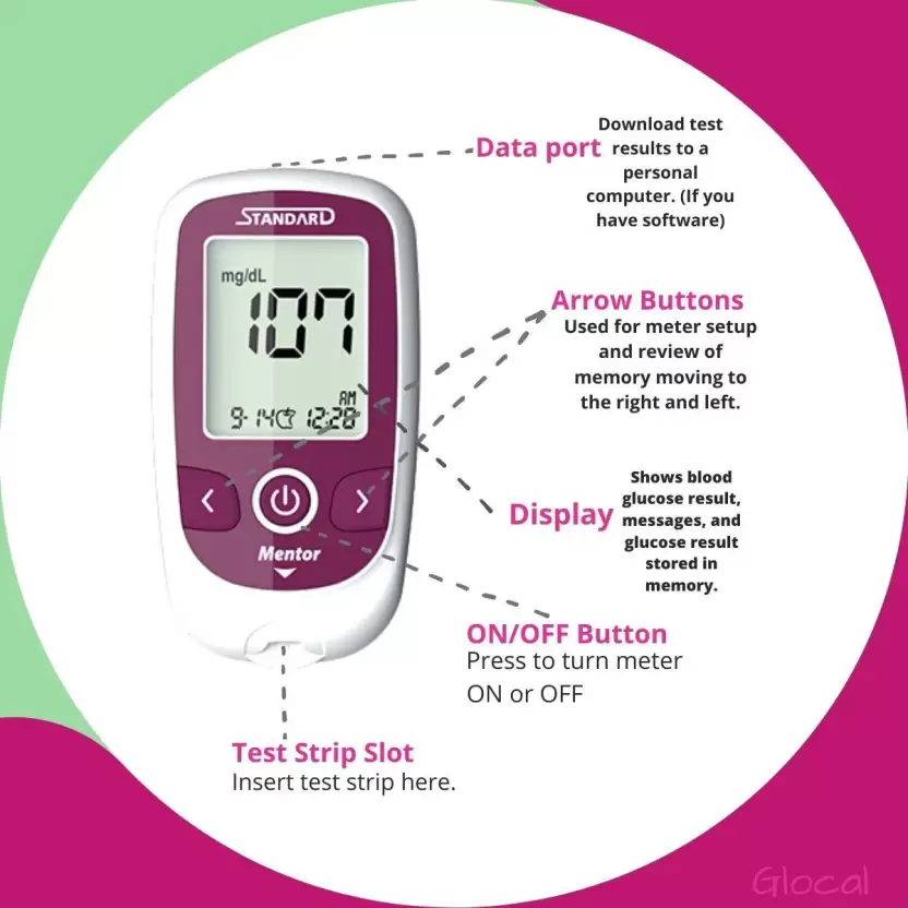 STANDARD Mentor Digital Blood Glucose Meter for self Diabetes testing ...
