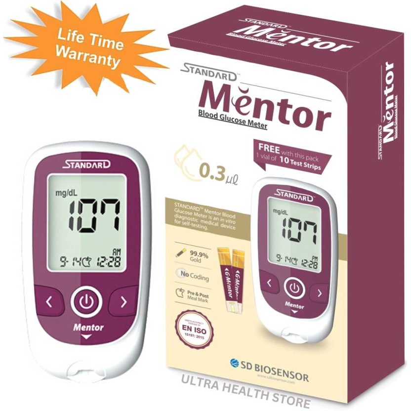 STANDARD Mentor Digital Blood Glucose Meter for self Diabetes testing ...