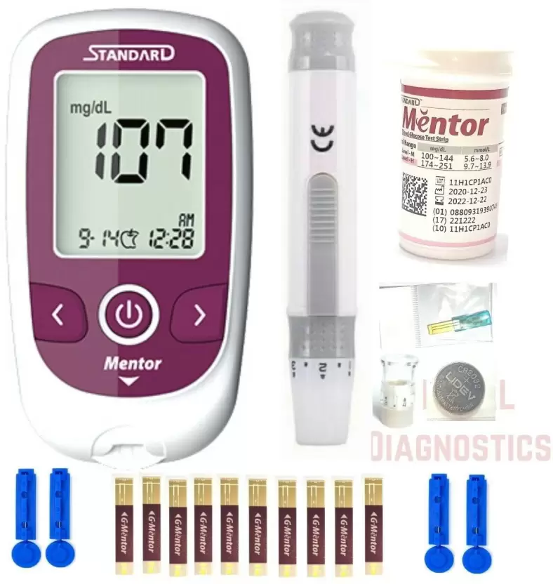 STANDARD Mentor Digital Blood Glucose Meter for self Diabetes testing ...