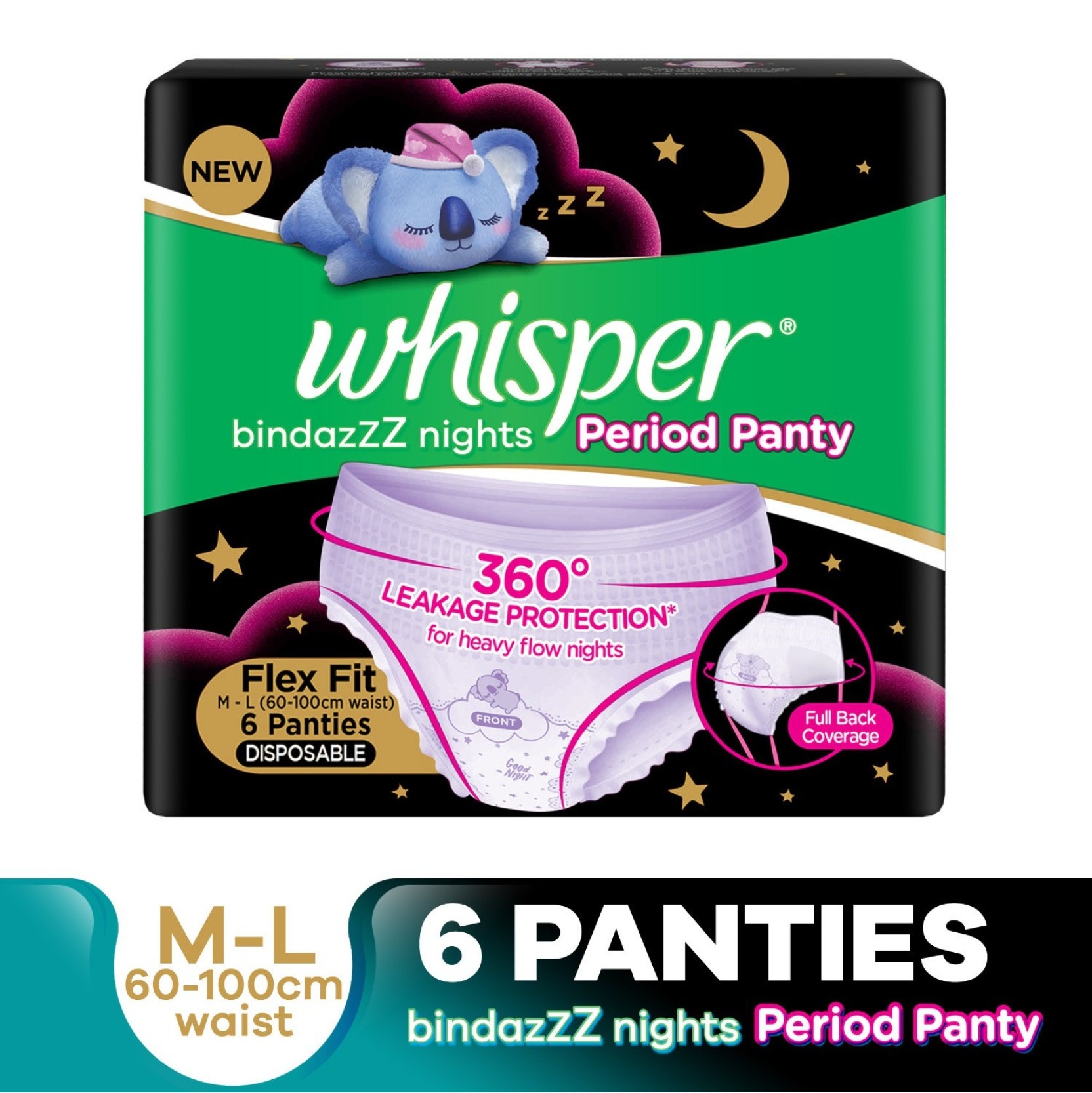 Whisper Bindazzz Nights Period Panties Sanitary Pad (Pack of 6 ...