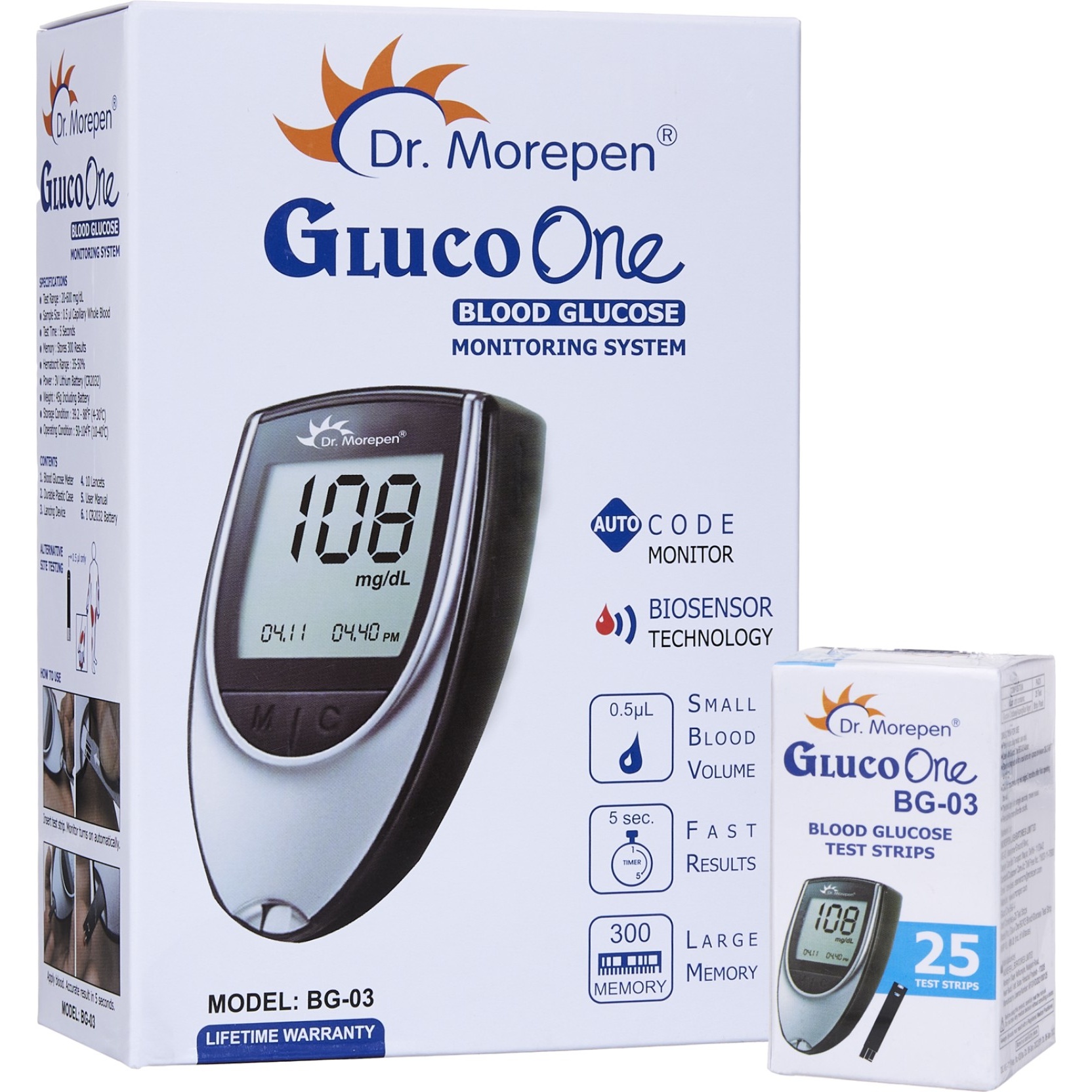 Dr. Morepen BG-03 Glucometer And 25 strips Glucometer (Black, Grey ...