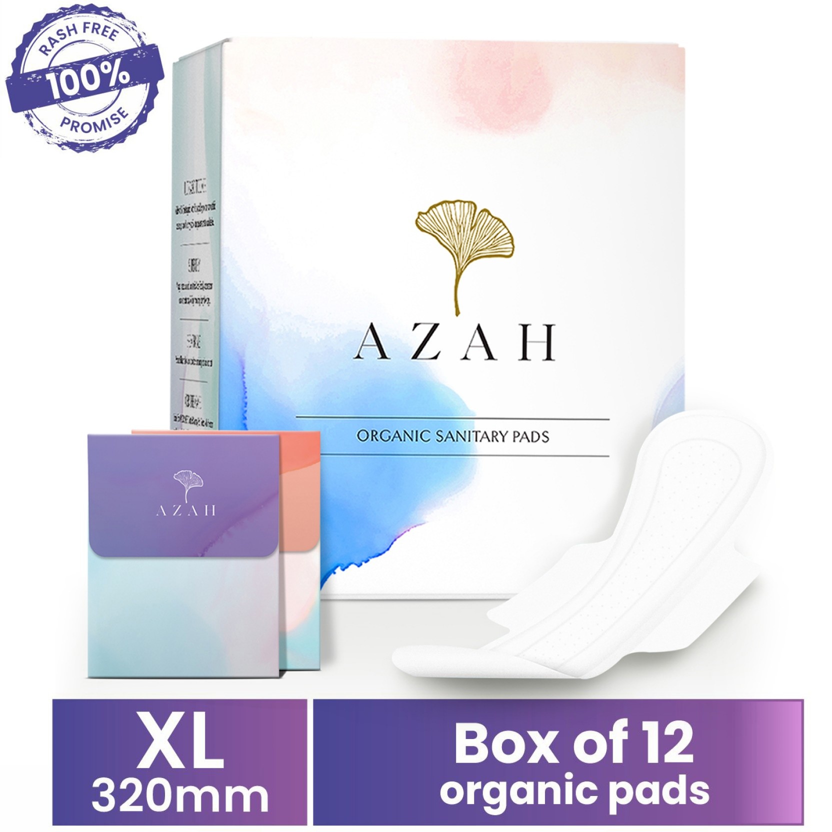 AZAH Rash-Free Sanitary Pads for women XL Size : Box of 12 Pads ...