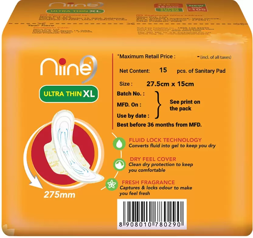 niine Dry Comfort Ultra Thin Sanitary Pads for women (Pack of 4), 60 ...
