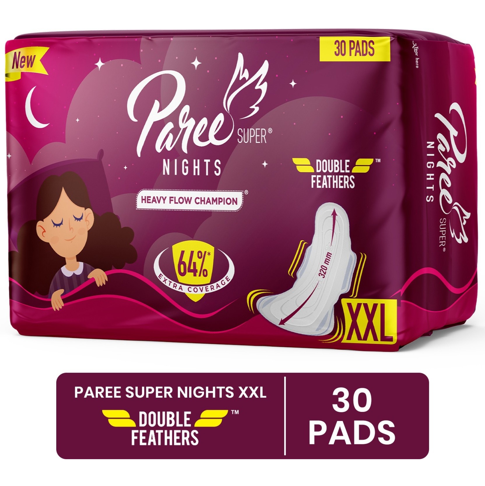 Paree Super Nights Soft & Rash Free Double Feather XXL Pad, For Leakage ...