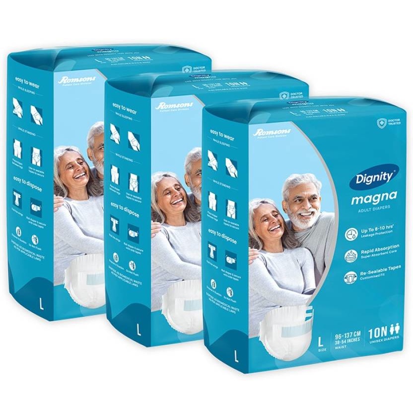 DIGNITY Magna Adult Diapers, Large, Waist Size 38" - 54", 10 Pcs/Pack ...