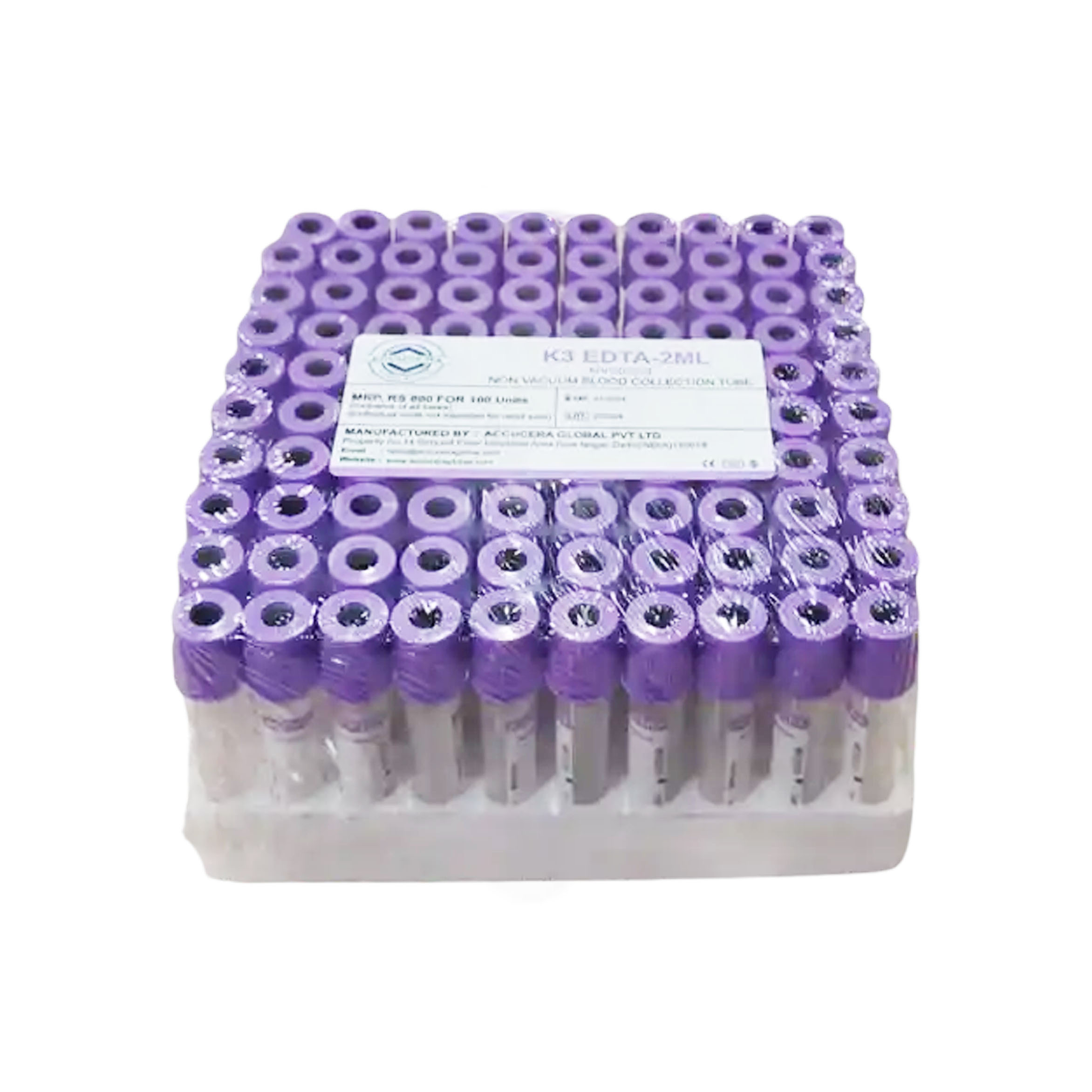 Accucera K3EDTA Non Vacuum Blood Collection Tube - Pack of 100 Tubes ...